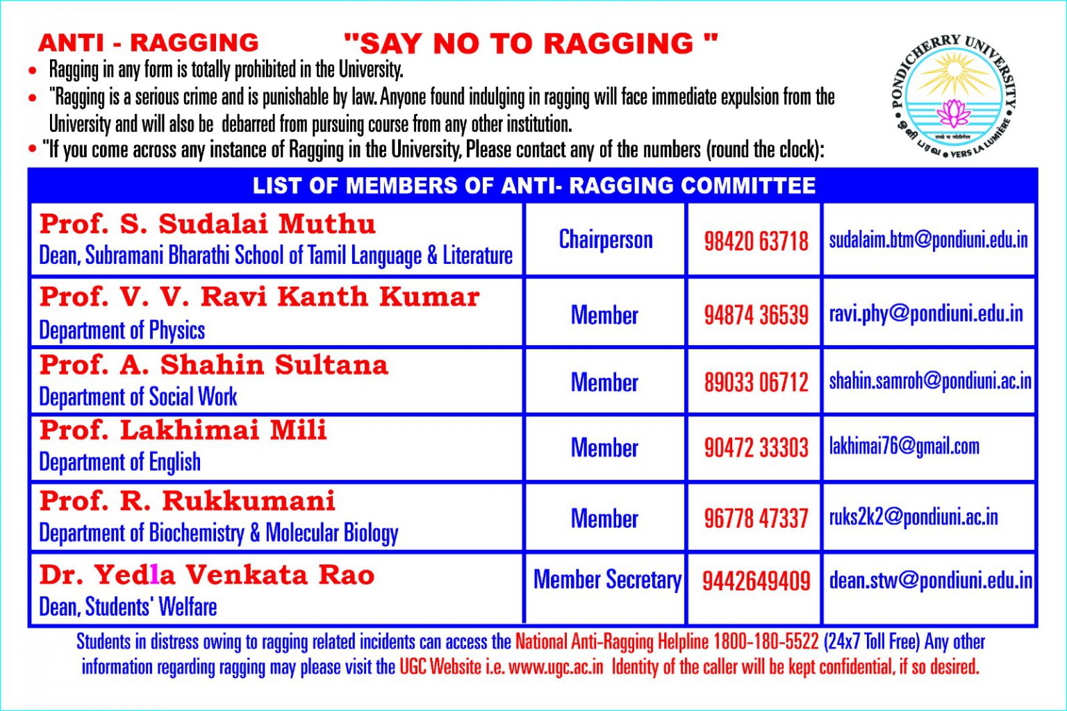 Anti-Ragging – Pondicherry University