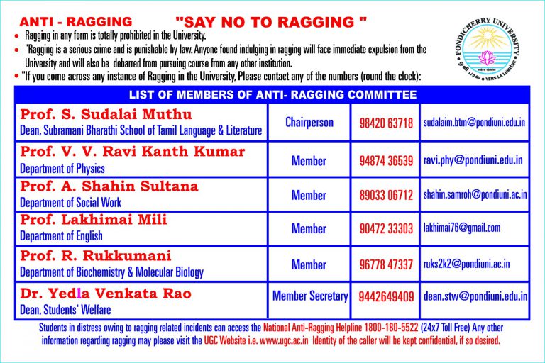 Anti-Ragging – Pondicherry University