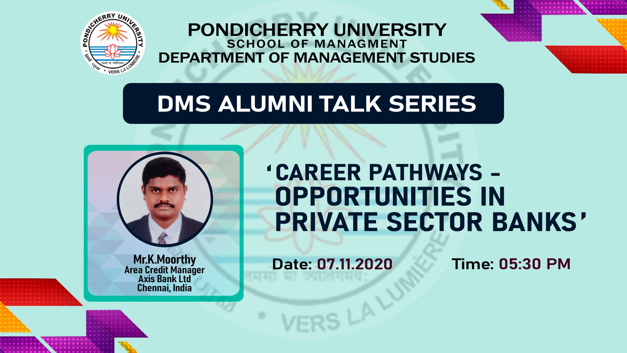 DMS Alumni Talk Series – Pondicherry University