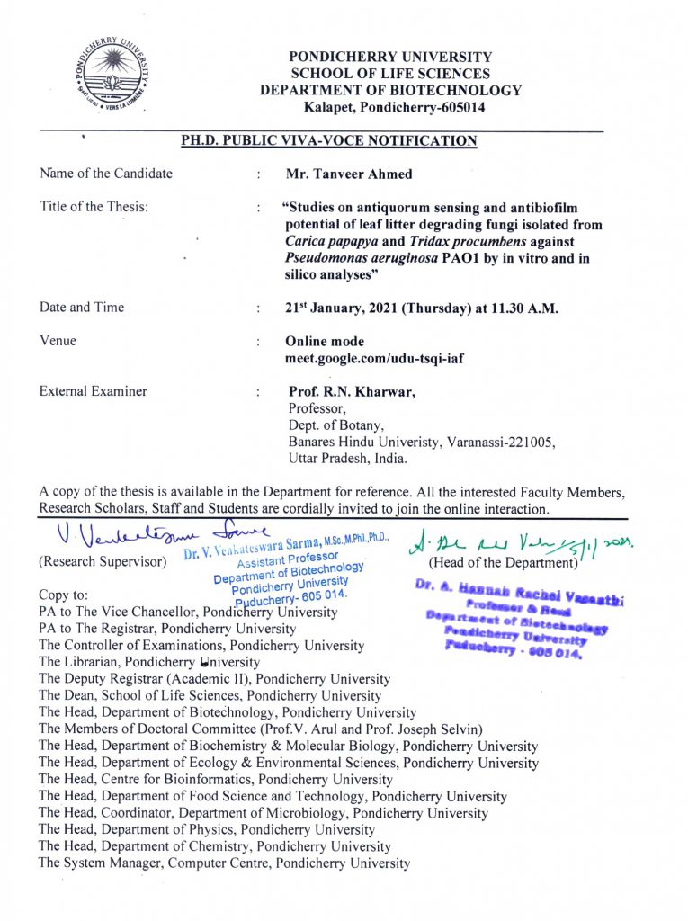 Revised – Ph.D. Public Viva-Voce Notification of Mr. Tanveer Ahmed on ... Revised – Ph.D. Public Viva-Voce Notification of Mr. Tanveer Ahmed on ...