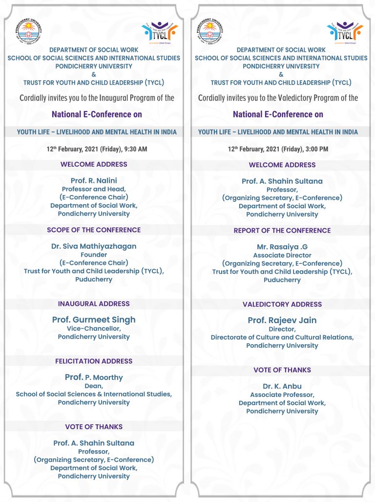 National E-Conference on Youth Life – Livelihood and Mental Health in ...