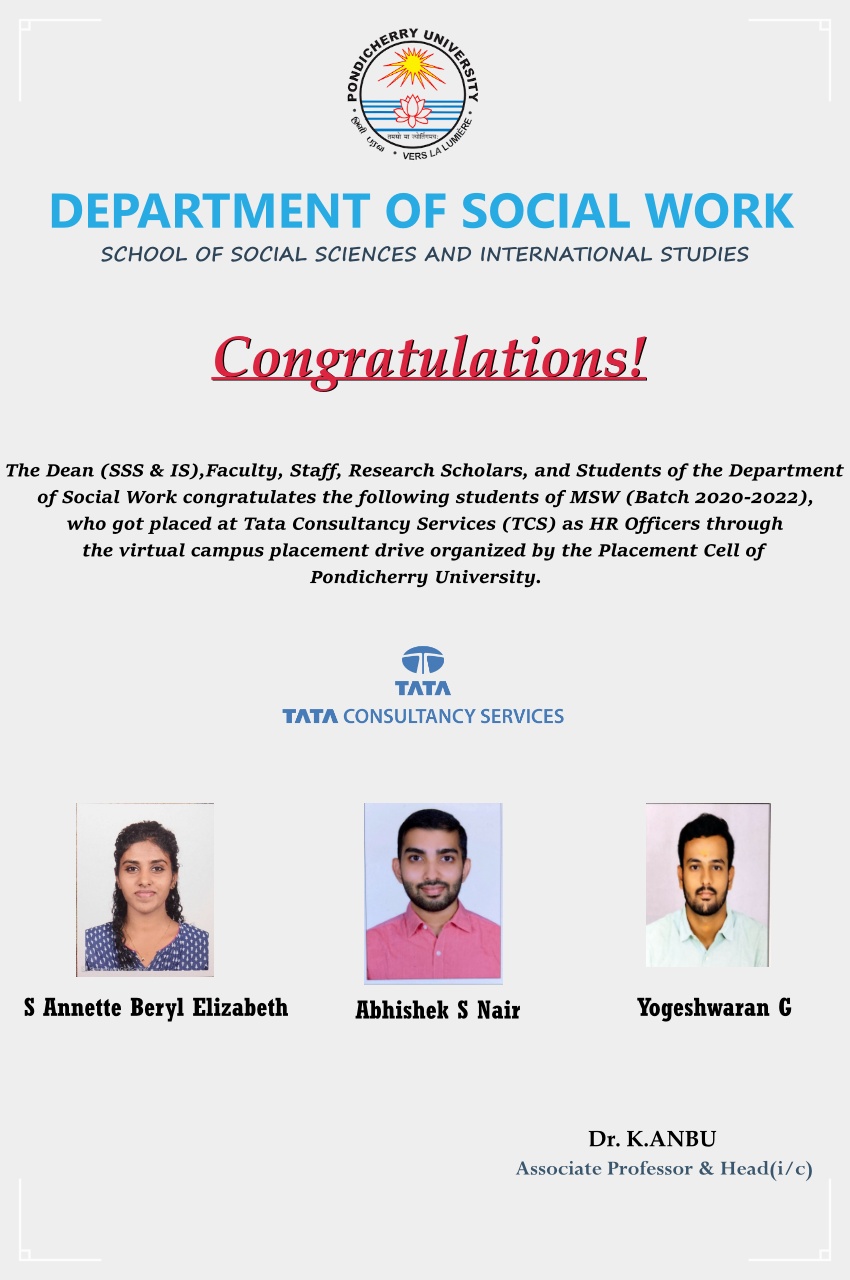 Student Achievement – Congratulations Message – Department of Social ...
