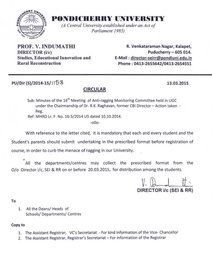 Anti-Ragging – Pondicherry University