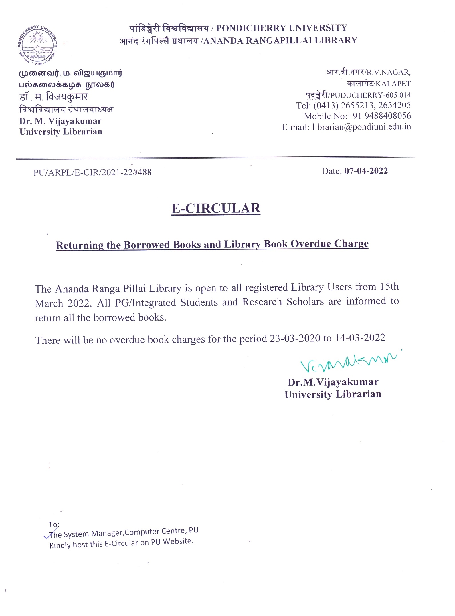 Returning the Borrowed Books and Library Book Overdue Charge ...