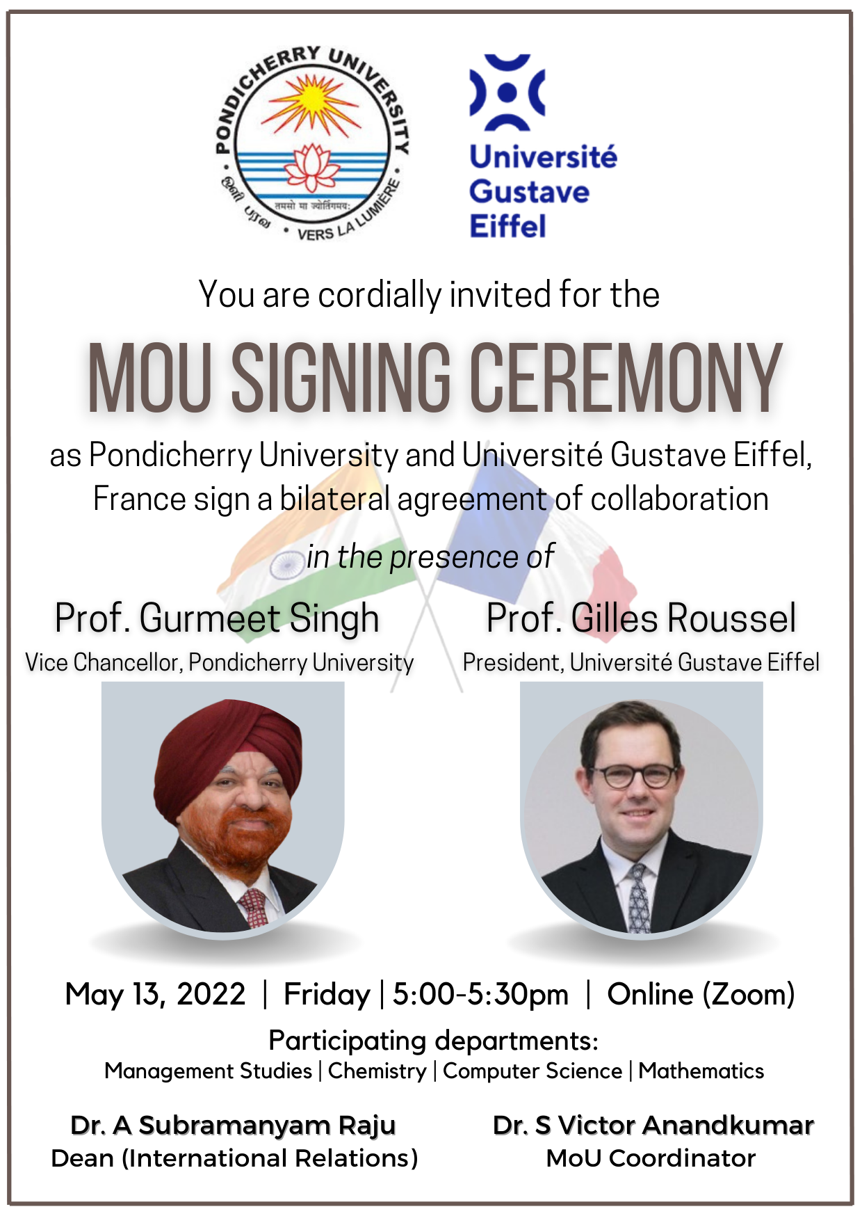 MoU Signing Ceremony with Université Gustave Eiffel, France on 13.05. ...