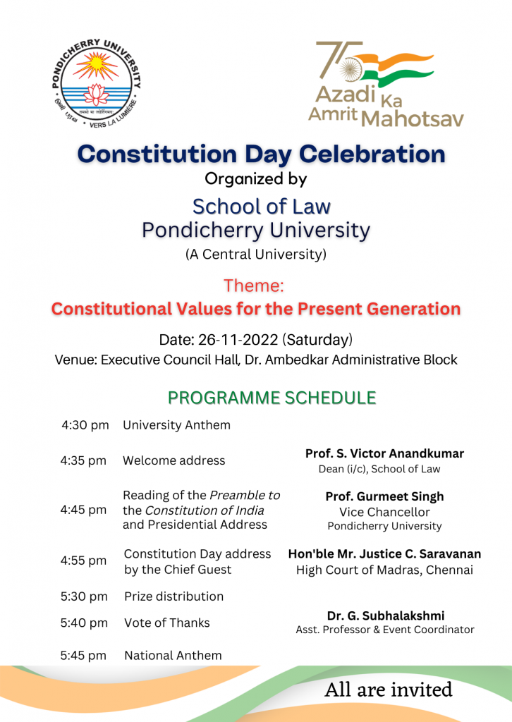 Constitution Day Celebration – School of Law – Pondicherry University