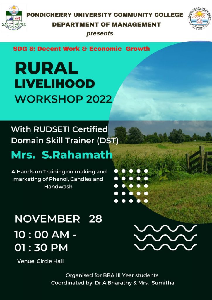 Rural Livelihood Workshop 2022 – PUCC, Lawspet – Pondicherry University