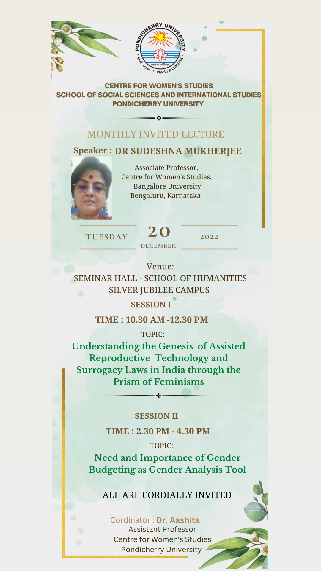 Monthly Invited Lecture – Centre for Women’s Studies – Pondicherry ...