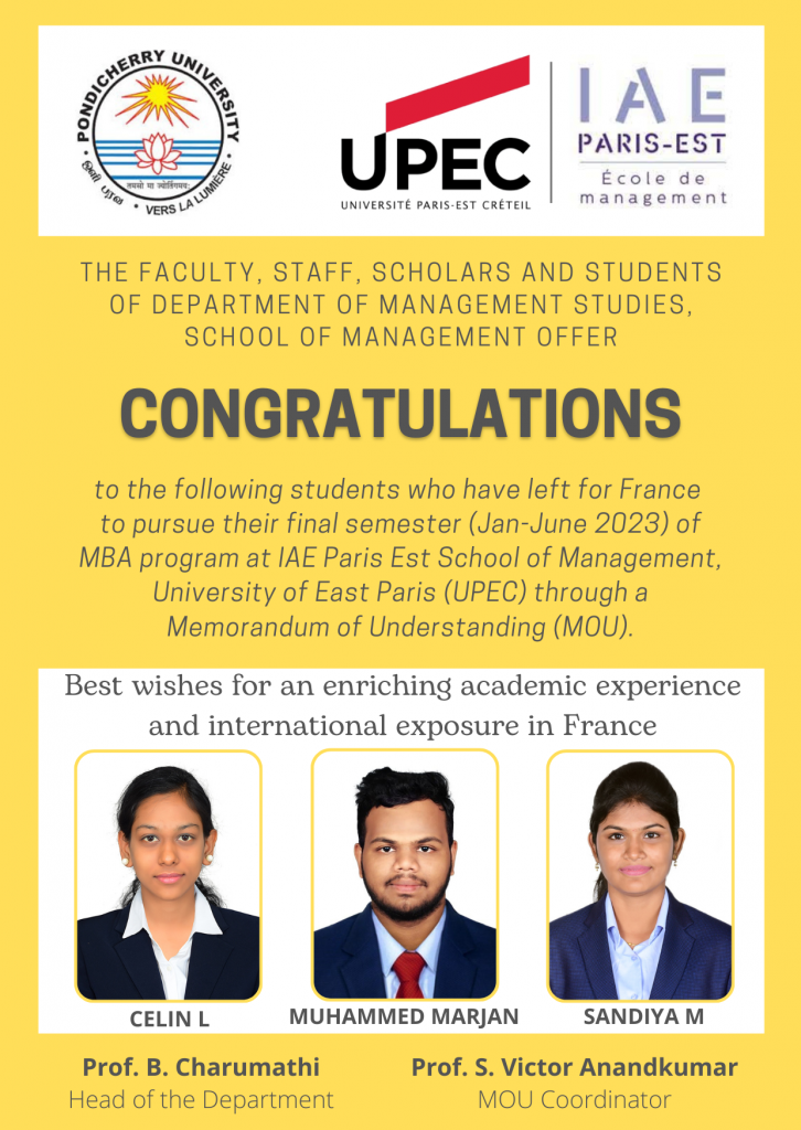 Congratulations Message – Department of Management Studies Students ...