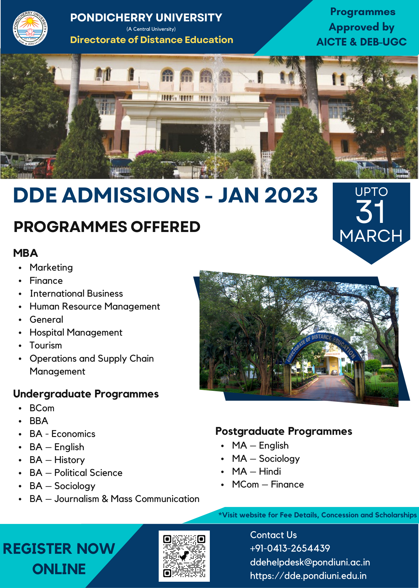 DDE Admissions-2023 open for MBA, UG and PG Programmes – Pondicherry ...