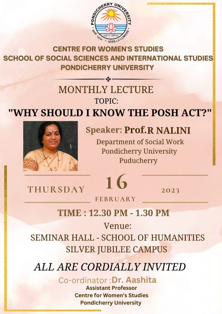 Lecture on “Why should I Know the Posh Act?” – Centre for Women’s ...