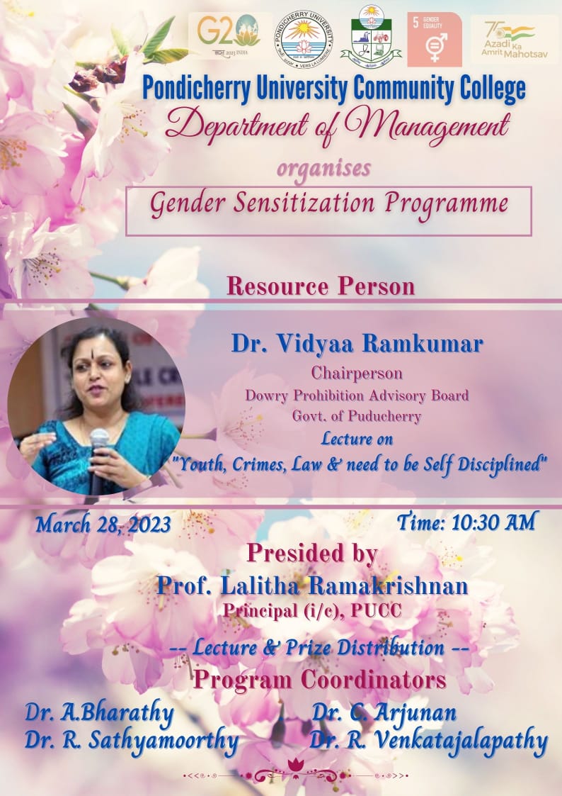 Gender Sensitization Programme – Dept. of Management, PUCC, Lawspet – Pondicherry University