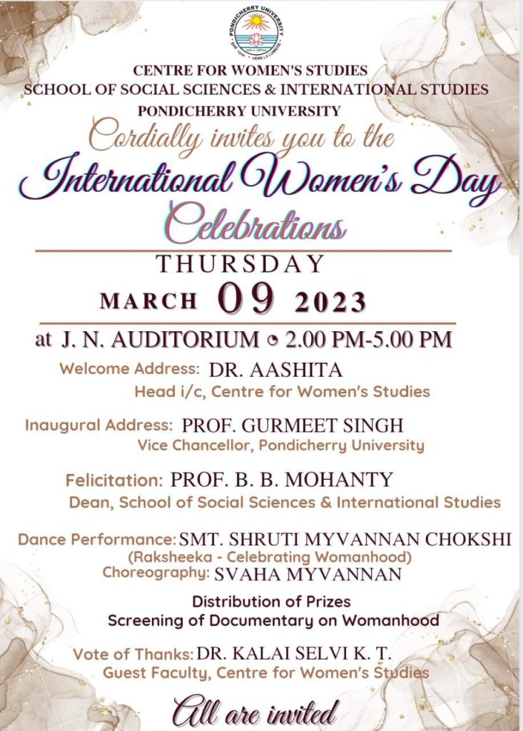 Invitation – International Women’s Day Celebrations – Centre for Women ...