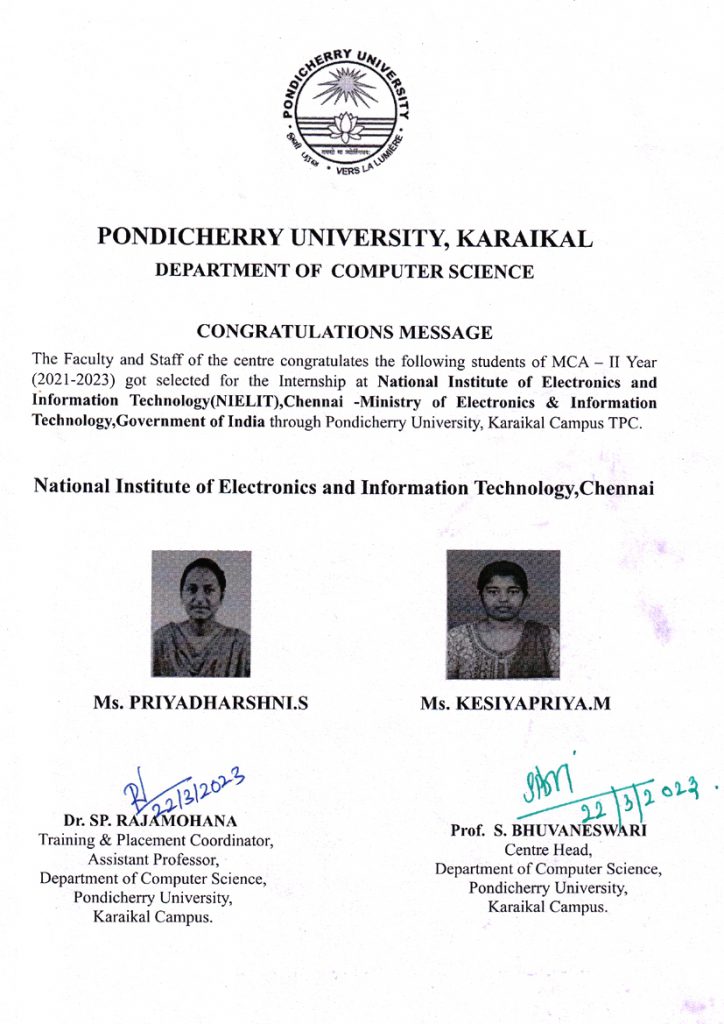 Students Achievement – Congratulations Message – Department of Computer ...