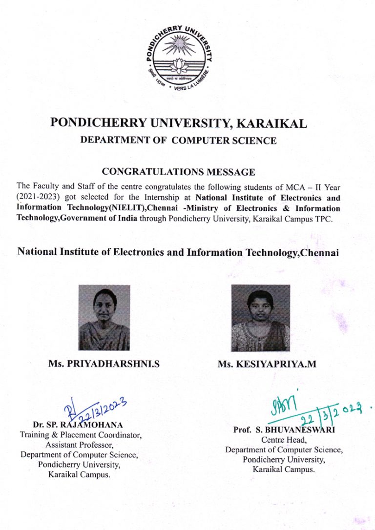 Students Achievement – Congratulations Message – Department of Computer ...