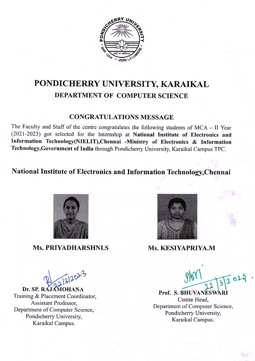 Students Achievement – Congratulations Message – Department of Computer ...