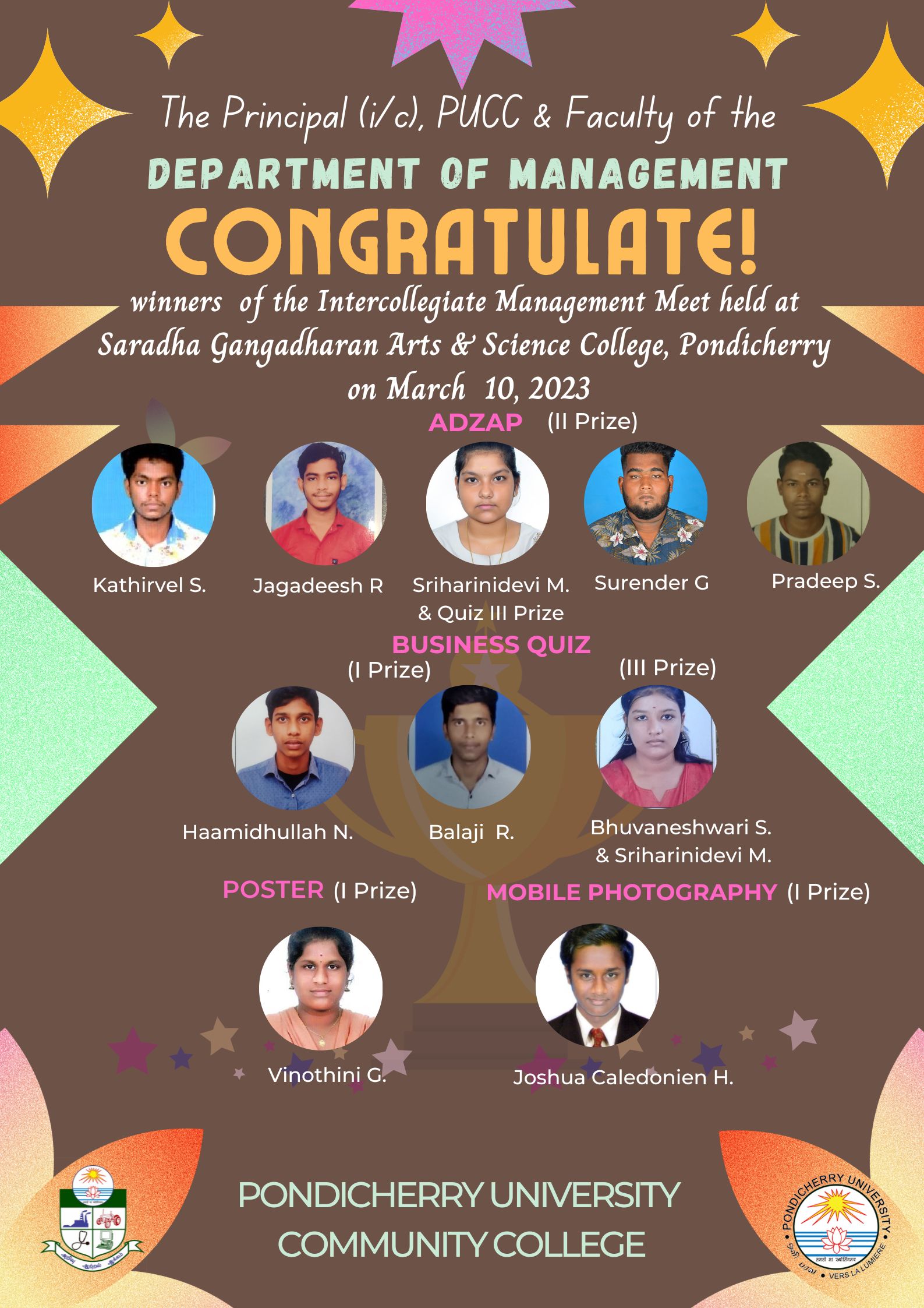 Students Achievement – Congratulations Message – PUCC, Lawspet ...
