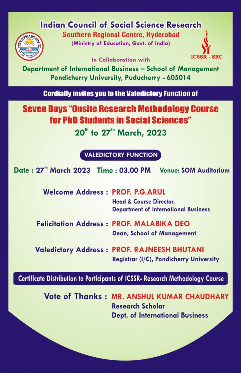 Valedictory Function – Onsite Research Methodology Course for Ph.D ...