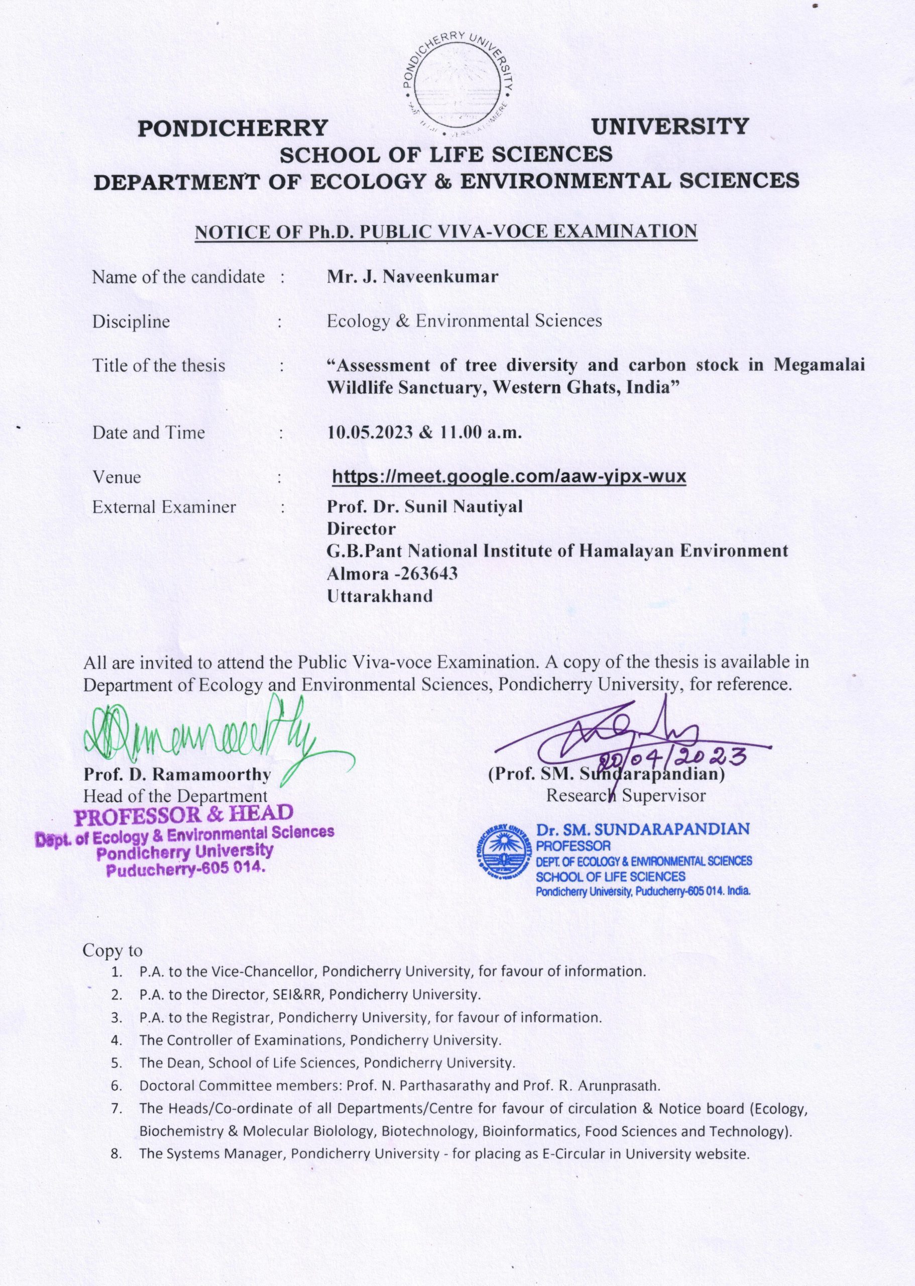 Ph.D. Public Viva-Voce Examination notification of Mr. J. Naveenkumar ... Ph.D. Public Viva-Voce Examination notification of Mr. J. Naveenkumar ...