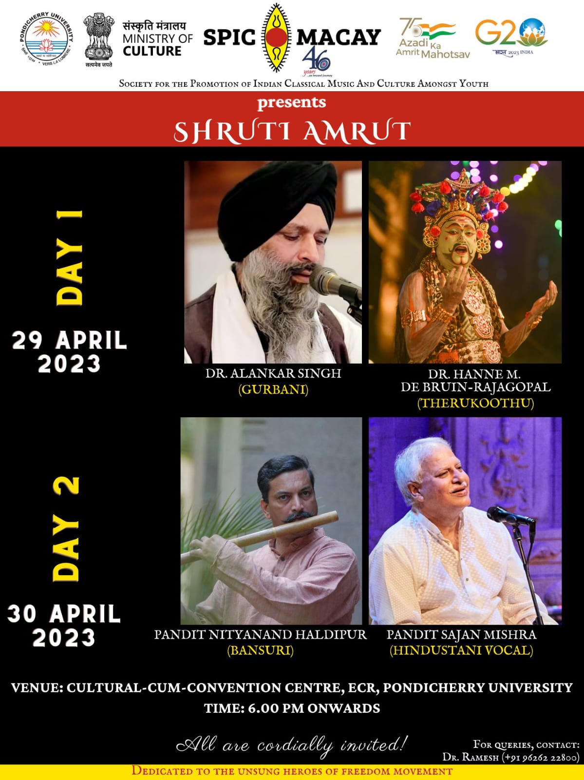 SPIC MACAY Shruti Amrut at Pondicherry University on 29th April and ...