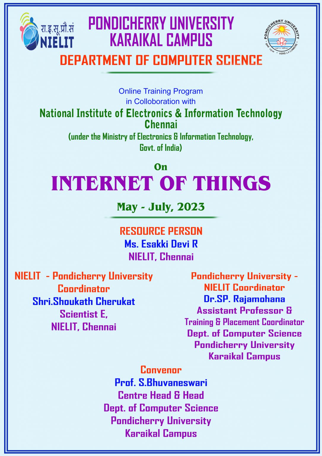 Online Training Program on Internet of Things – Department of Computer Science, Karaikal Campus ...