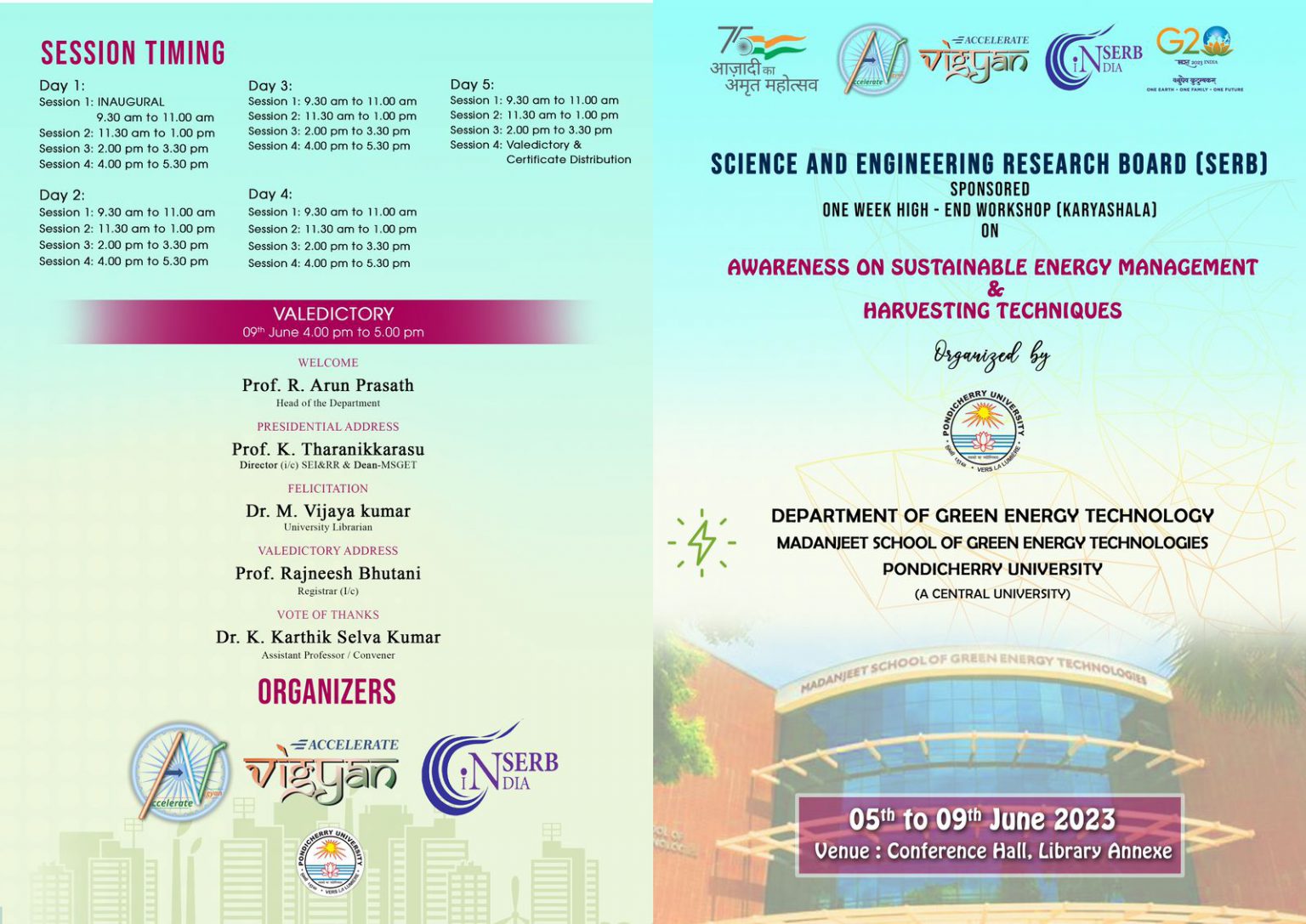 Invitation – SERB Sponsored One Week High-End Workshop (Karyashala) on “Awareness on Sustainable ...