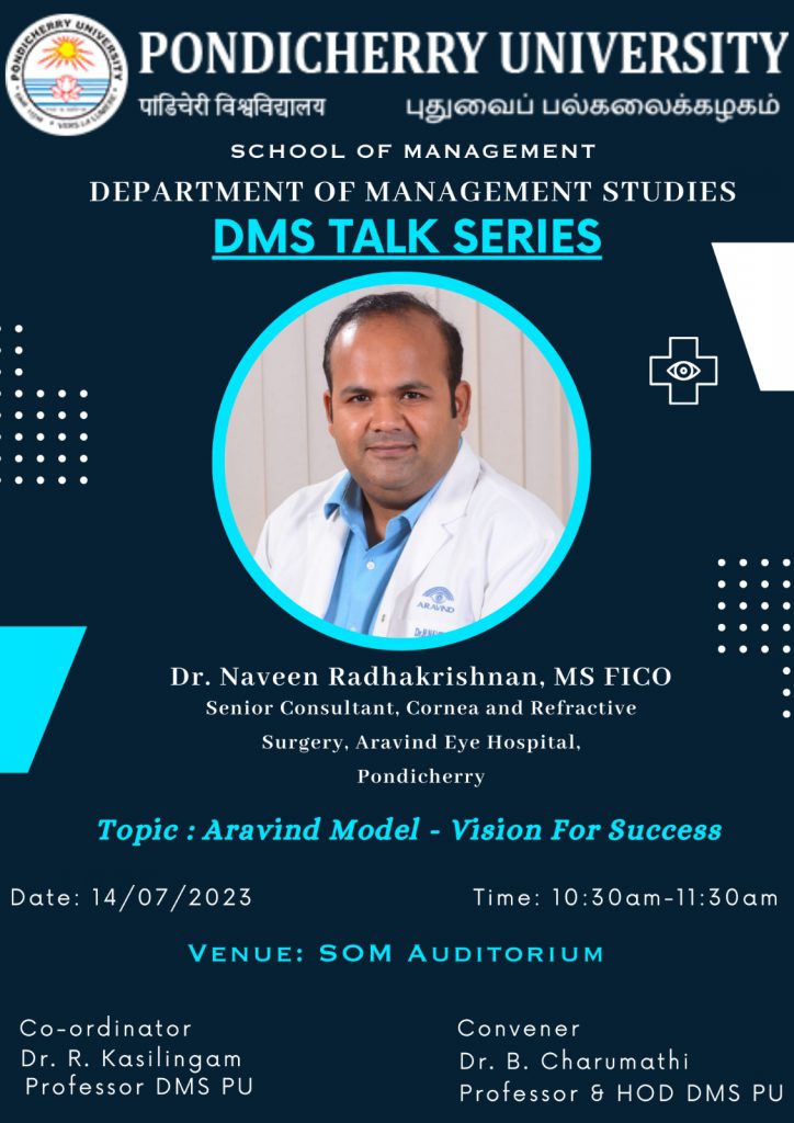DMS Talk Series – Aravind Model – Vision for Success – Pondicherry ...
