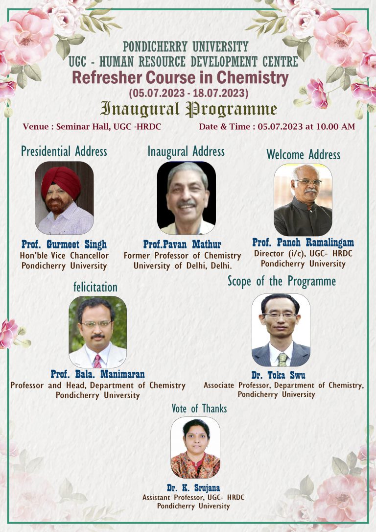 Revised – Inaugural Programme – Refresher Course in Chemistry – UGC ...
