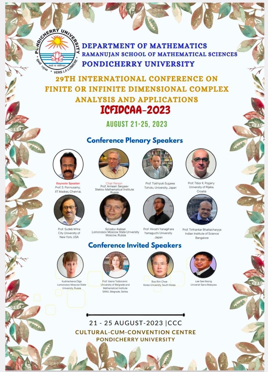 Invitation – 29th International Conference on “Finite or Infinite Dimensional Complex Analysis ...