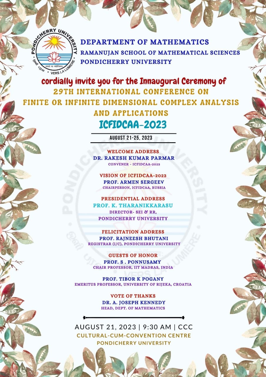 Invitation – 29th International Conference on “Finite or Infinite ...