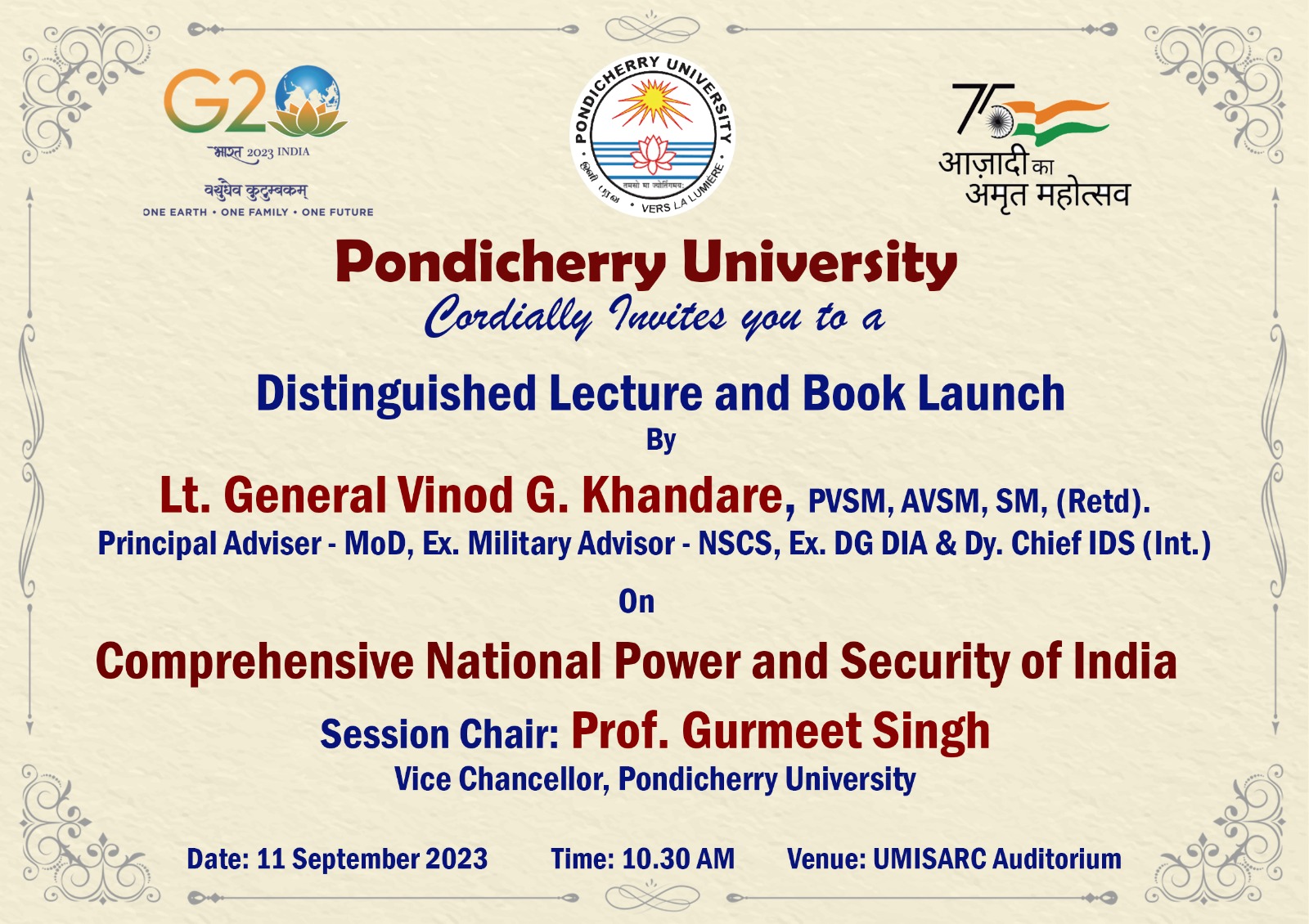 Distinguished Lecture and Book Launch by Lt. General Vinod G. Khandare ...