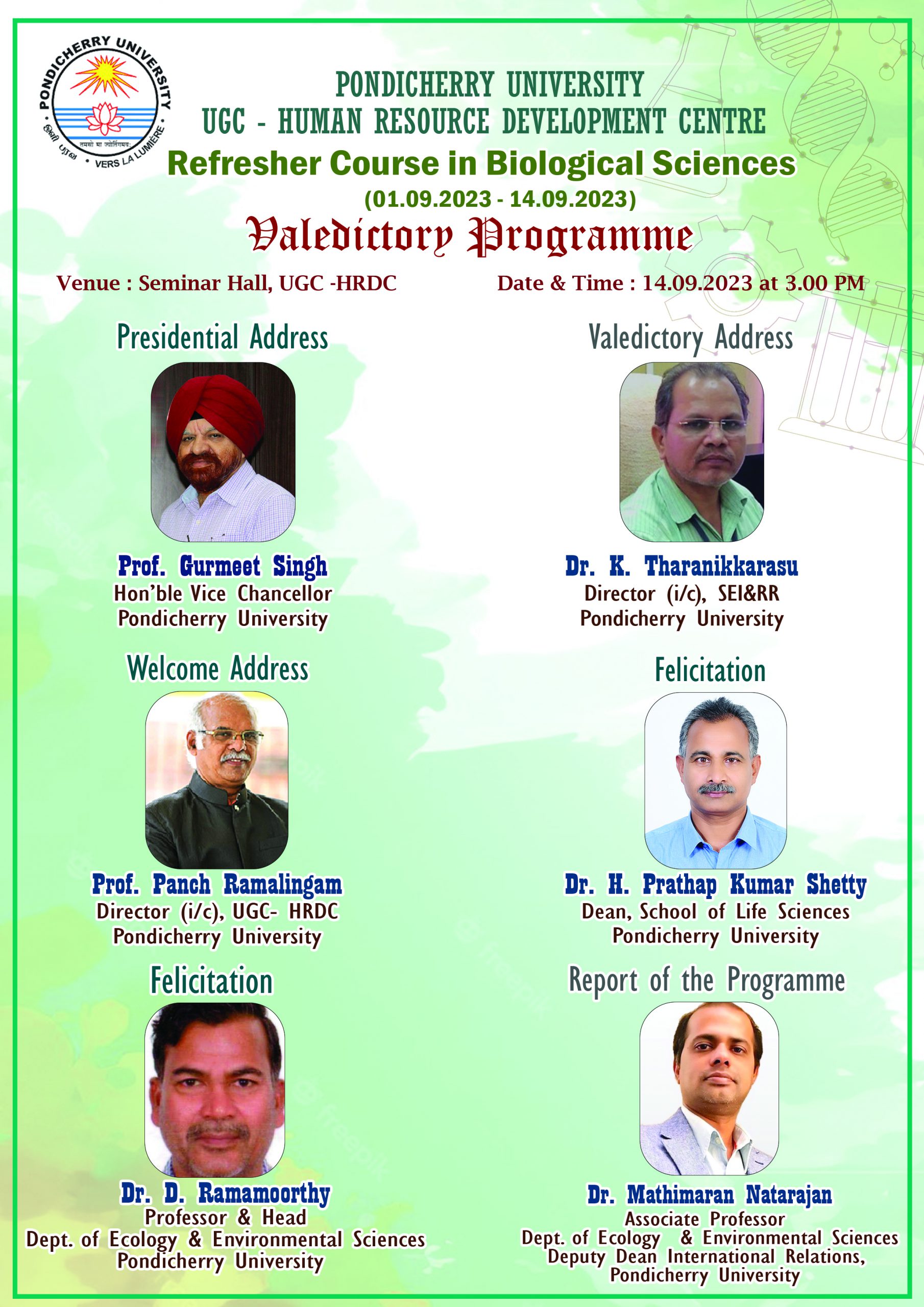Valedictory Programme Refresher Course In Biological Sciences Ugc