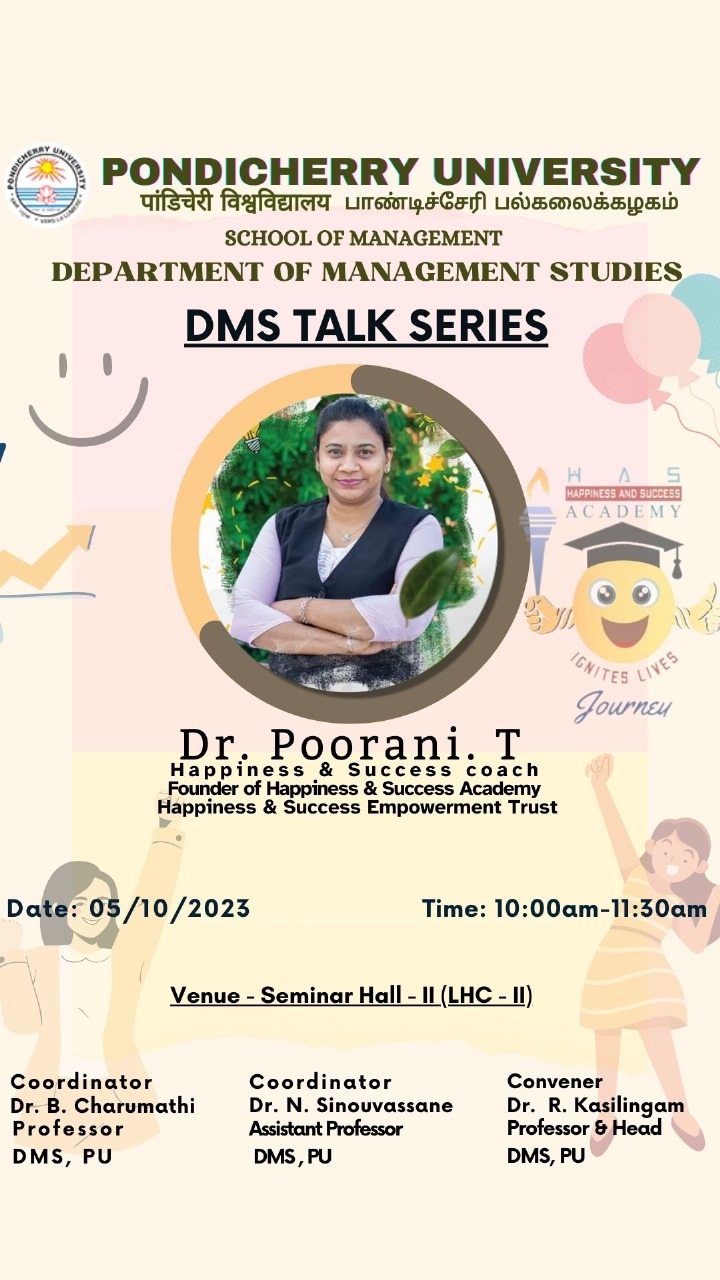 DMS Talk Series on 05.10.2023 – Pondicherry University