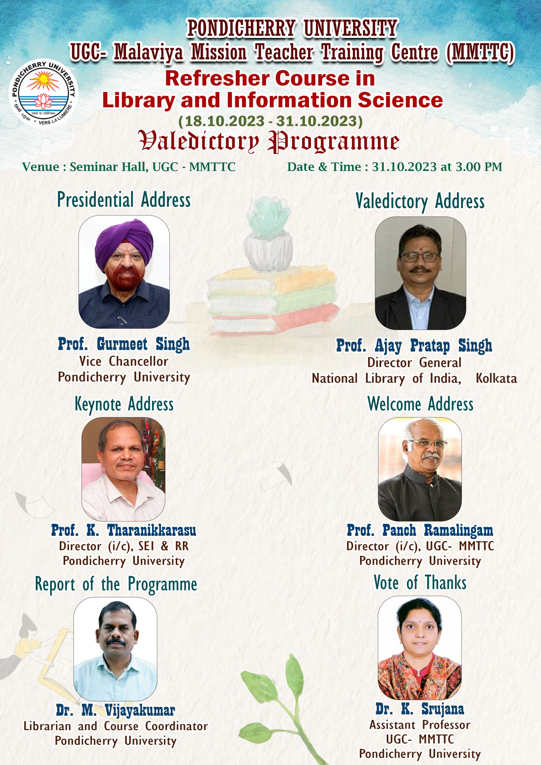 Valedictory Programme – Refresher Course in Library and Information ...