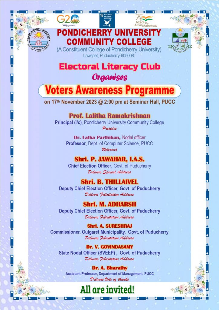 Voters Awareness Programme – PUCC, Lawspet – Pondicherry University