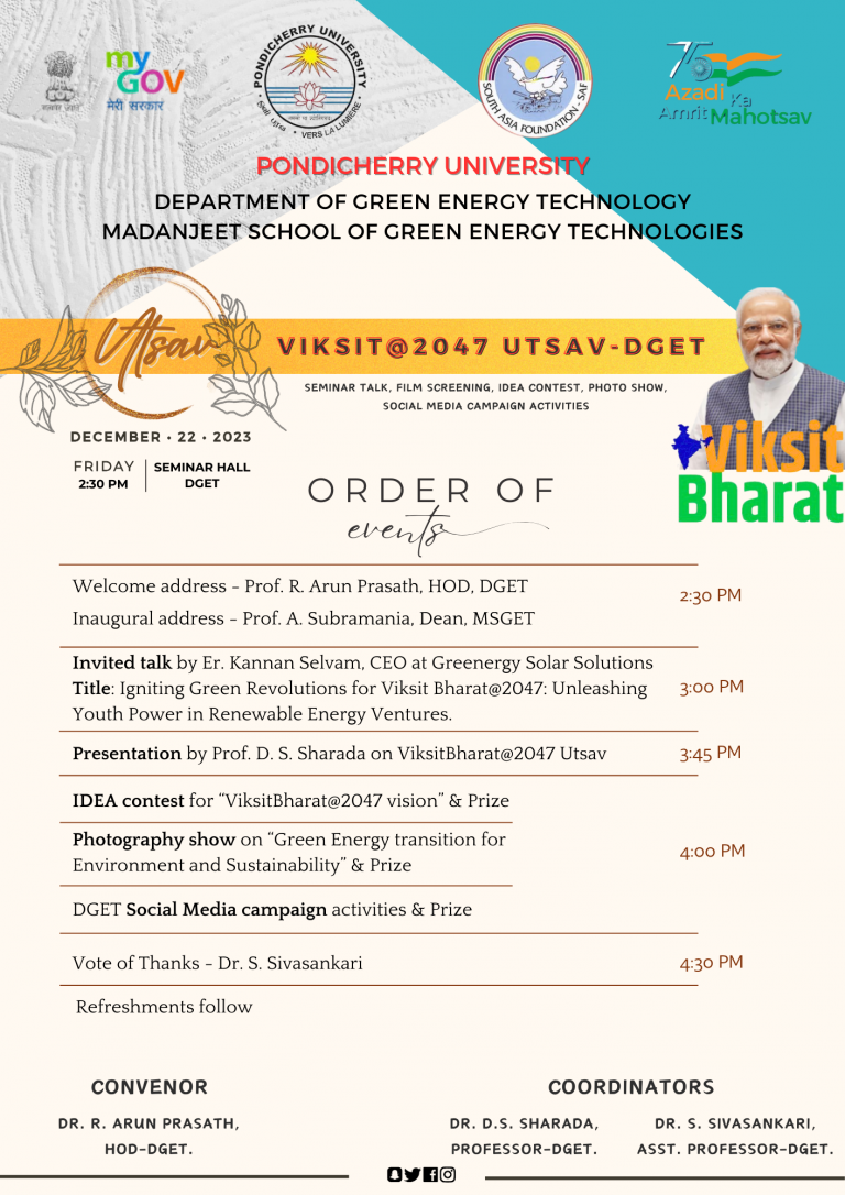 Viksit Bharat @ 2047 Utsav – Department of Green Energy Technology – Pondicherry University