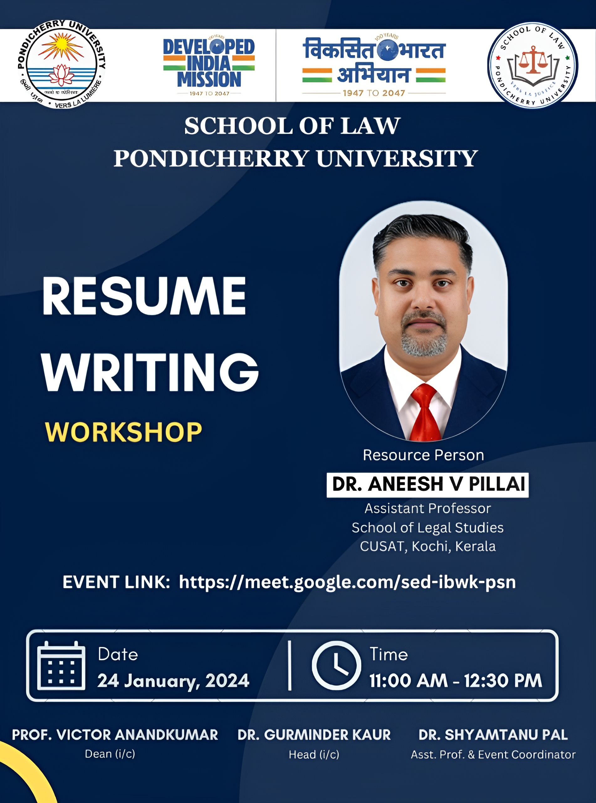 Resume Writing Workshop – School of Law – Pondicherry University