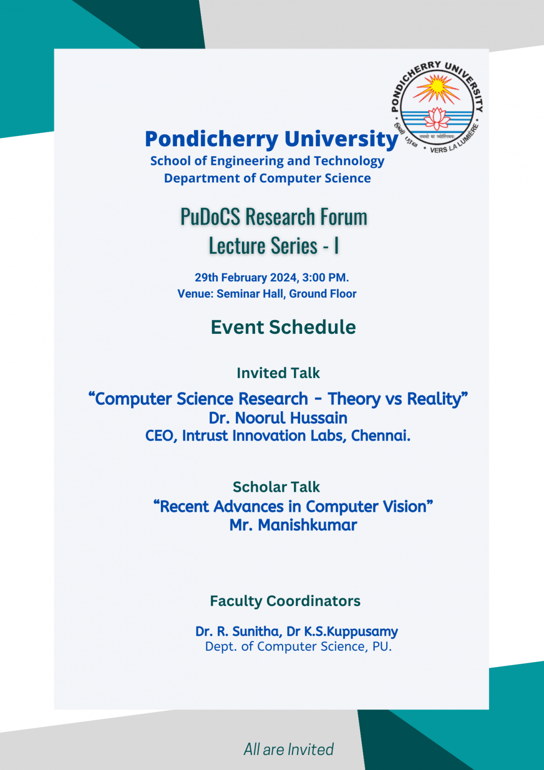 PuDoCS Research Forum – Lecture Series – I – Department of Computer ...