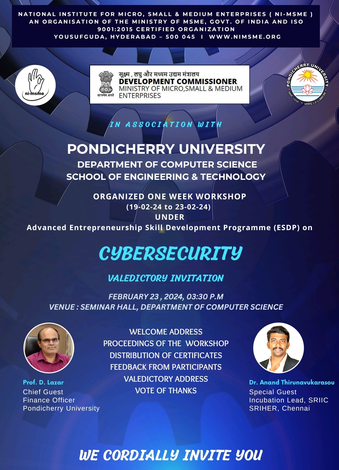 Valedictory Invitation – One Week Workshop Under Advanced ...