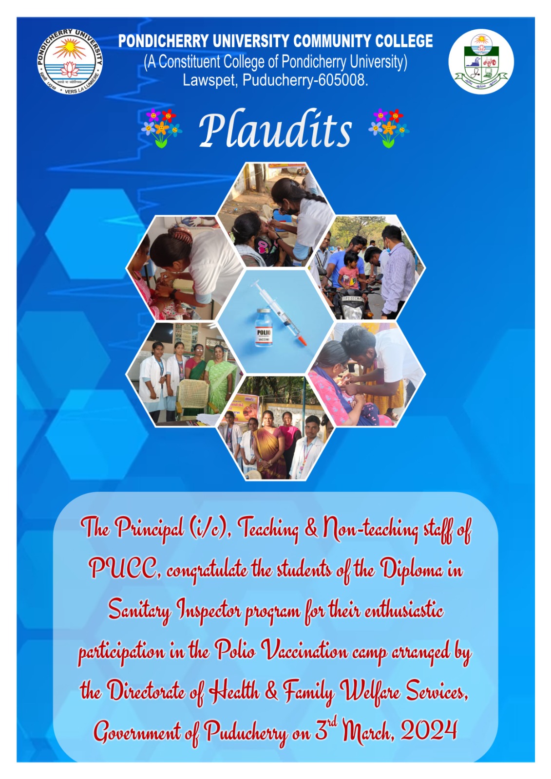Congratulations Message – PUCC, Lawspet – Pondicherry University