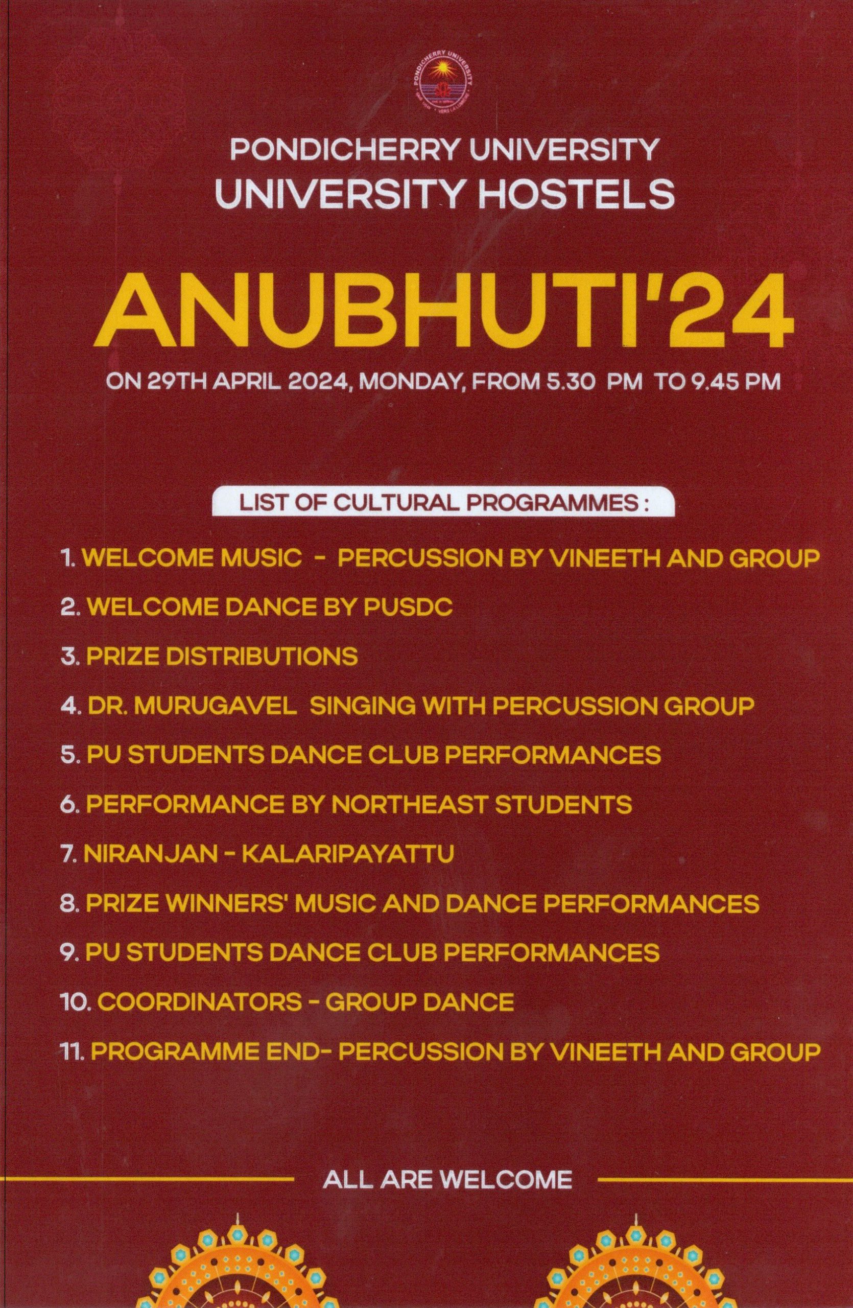 Invitation – Hostel Day Celebration 2024 – ANUBHUTI’24 – Pondicherry ...