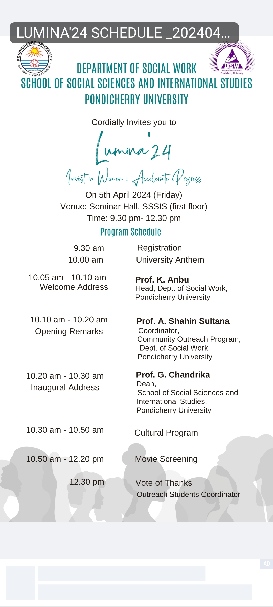 Invitation and programme schedule of the women’s day celebrations ...