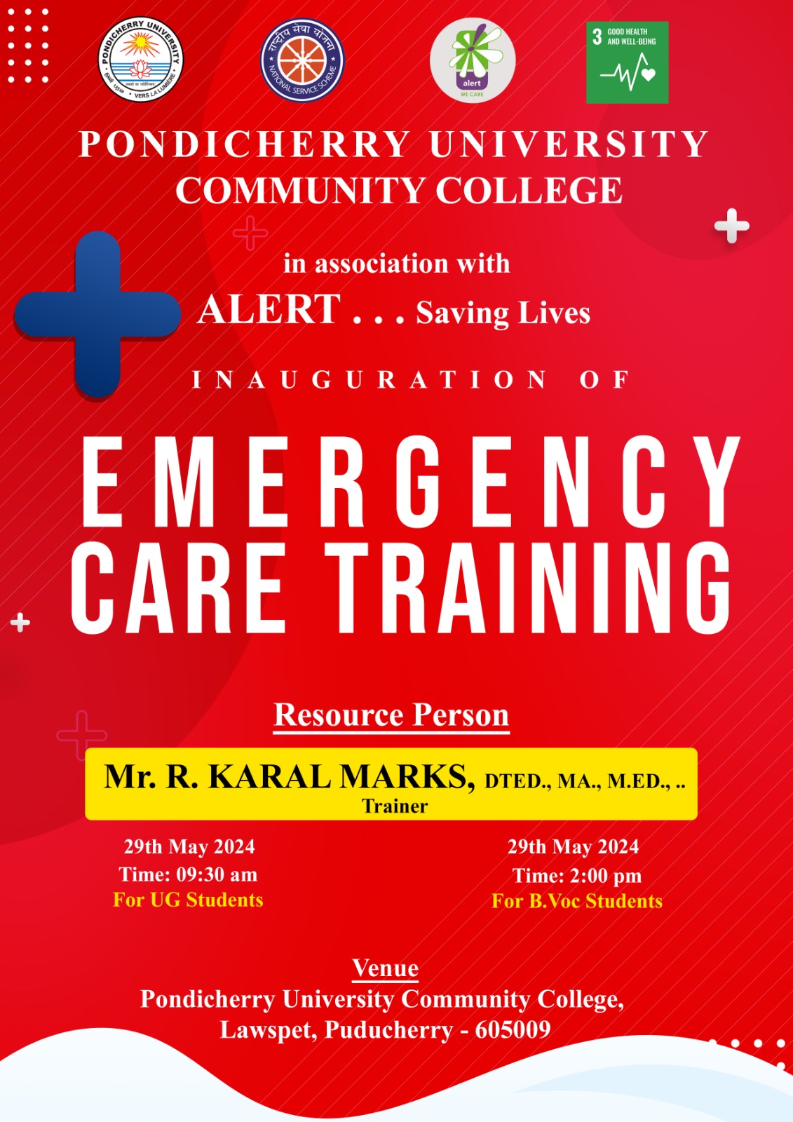 Inauguration of Emergency Care Training – PUCC, Lawspet – Pondicherry ...