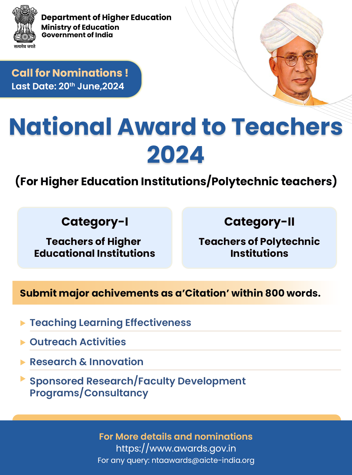 National Award to Teachers 2024 – Pondicherry University