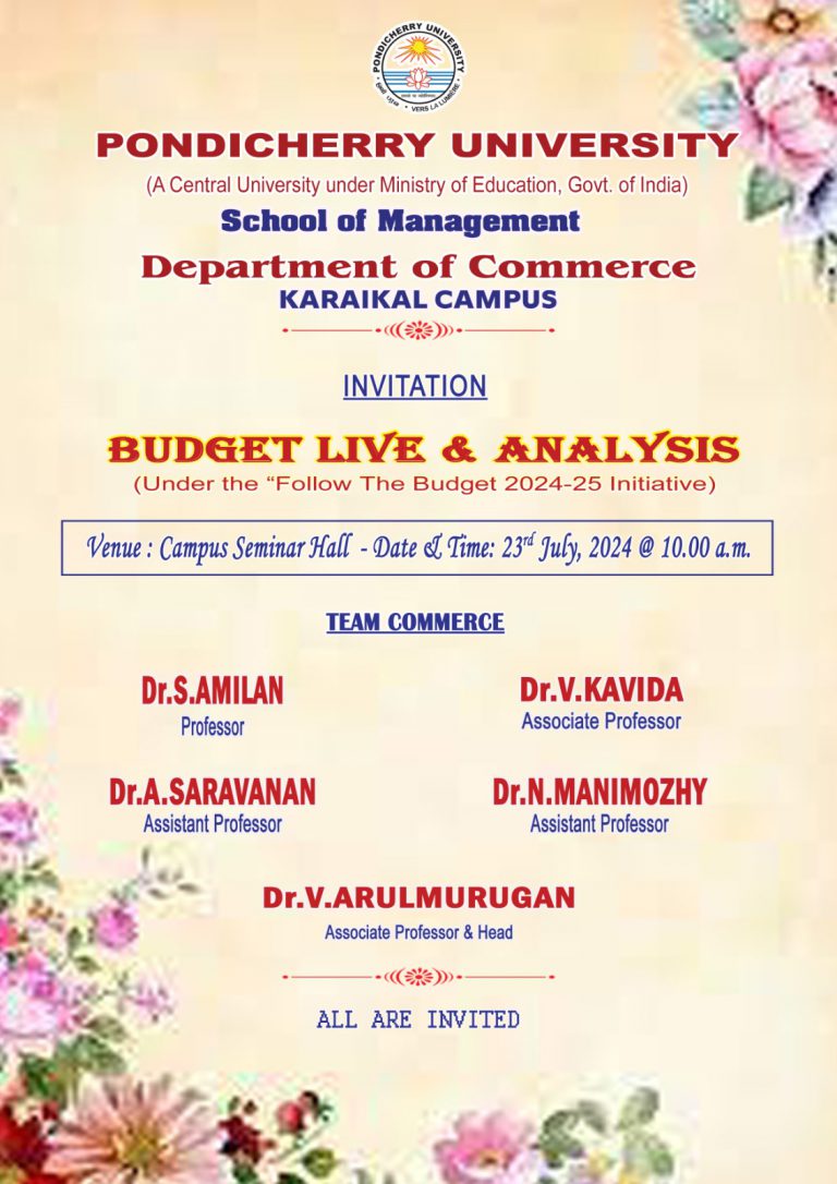 Invitation – Budget Live & Analysis – Department of Commerce, Karaikal Campus – Pondicherry ...