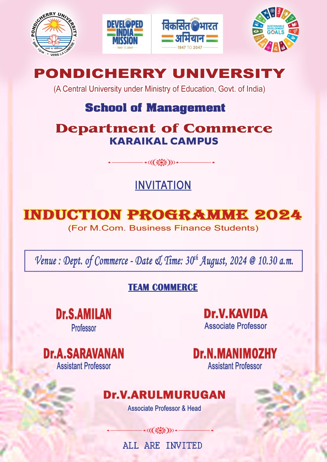 Invitation – Induction Programme 2024 (For M.Com. Business Finance ...