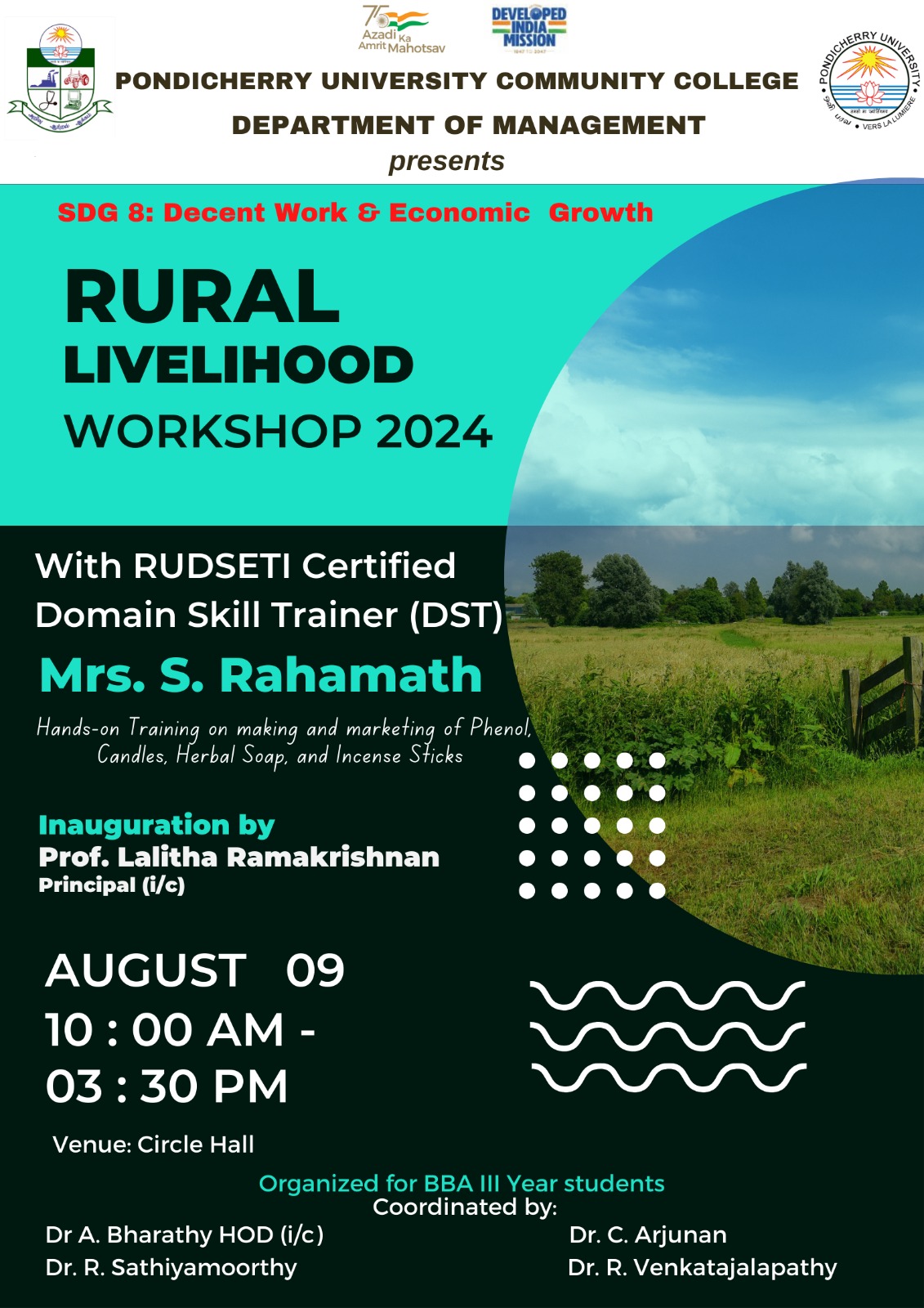 Rural Livelihood Workshop 2024 – PUCC, Lawspet – Pondicherry University