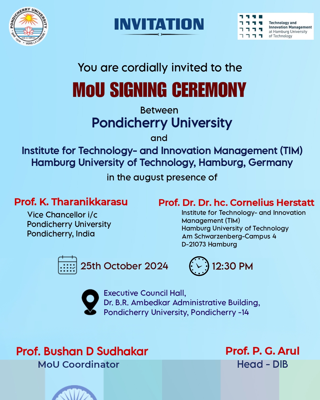 Invitation – MoU Signing Ceremony between Pondicherry University and ...
