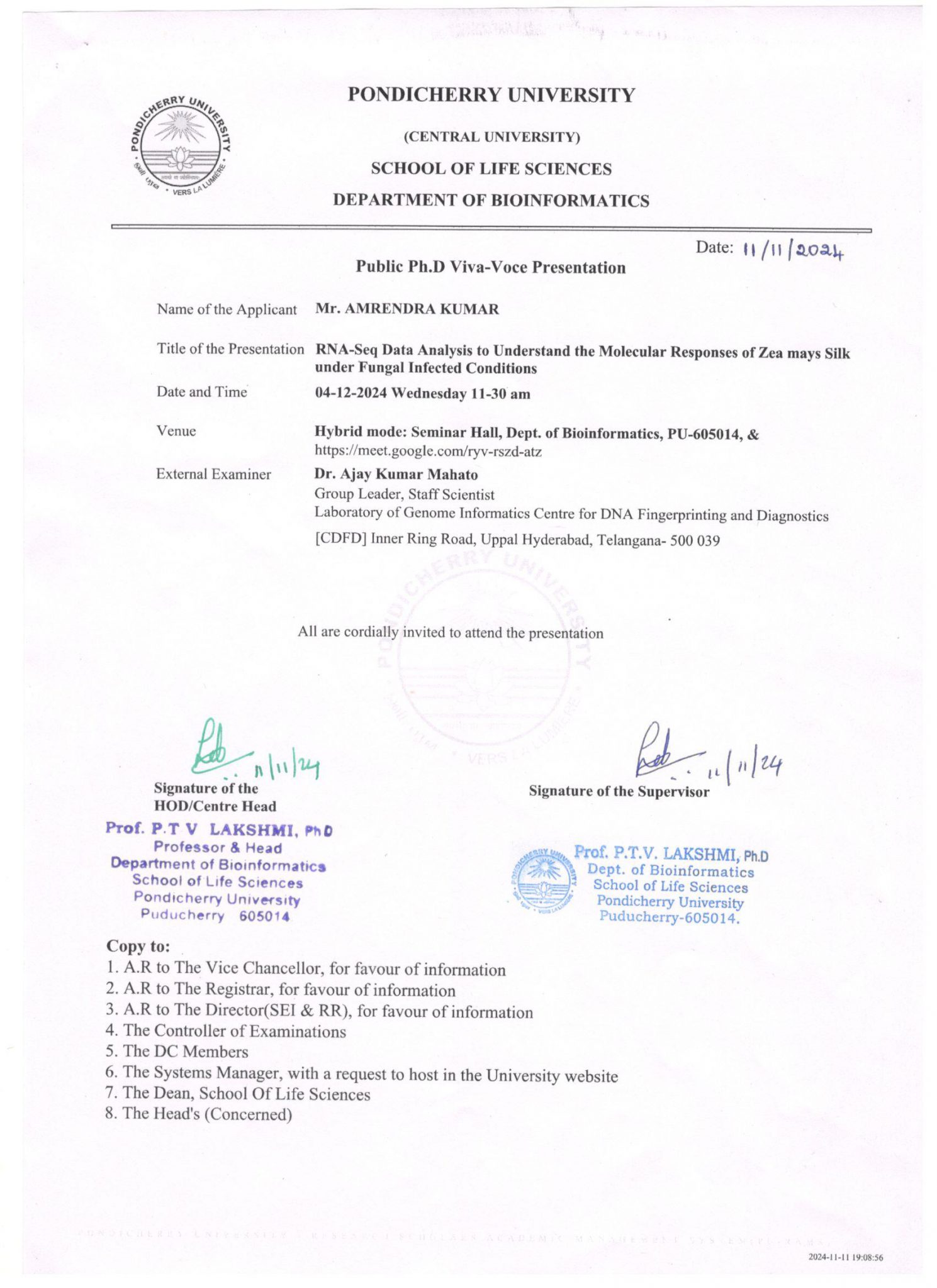 Public Ph.D. Viva-Voce Presentation notification of Mr. Amrendra Kumar ...