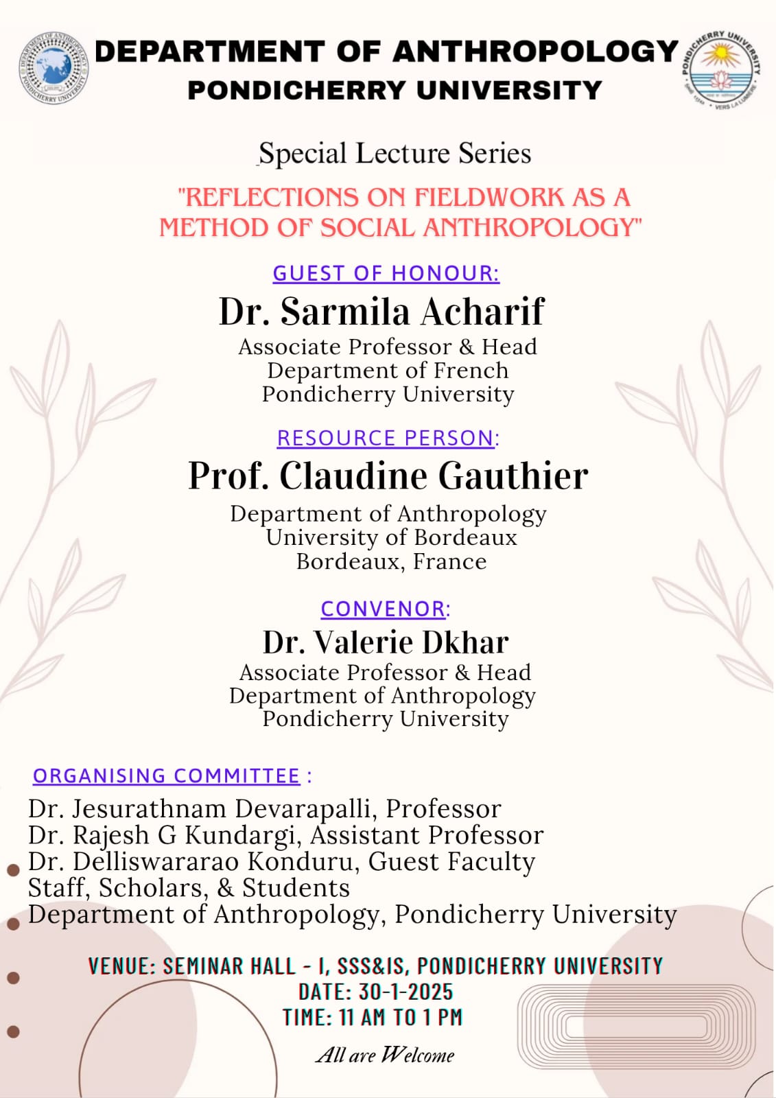 Special Lecture Series on “Reflections on Fieldwork as a Method of ...